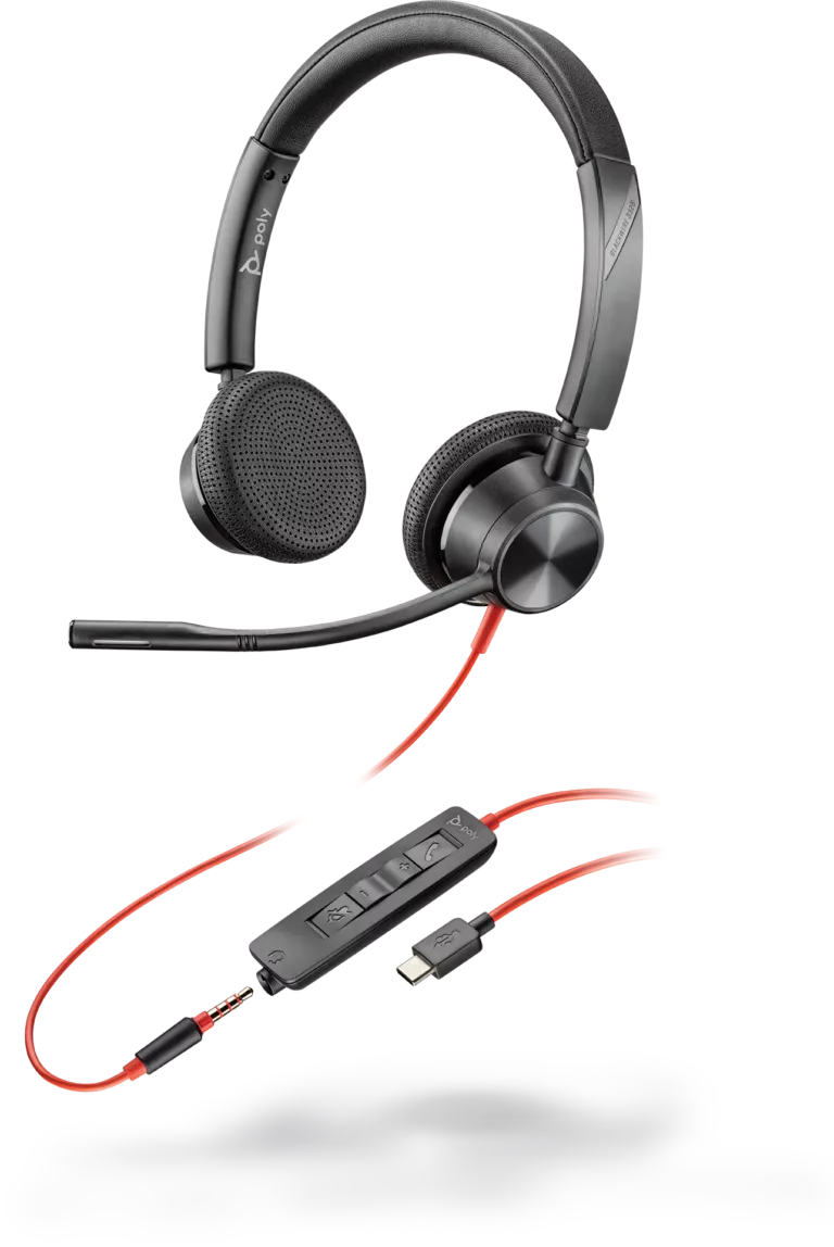 Plantronics HP Poly Blackwire 3325 UC Stereo USB-C 3.5mm Corded Headset ...
