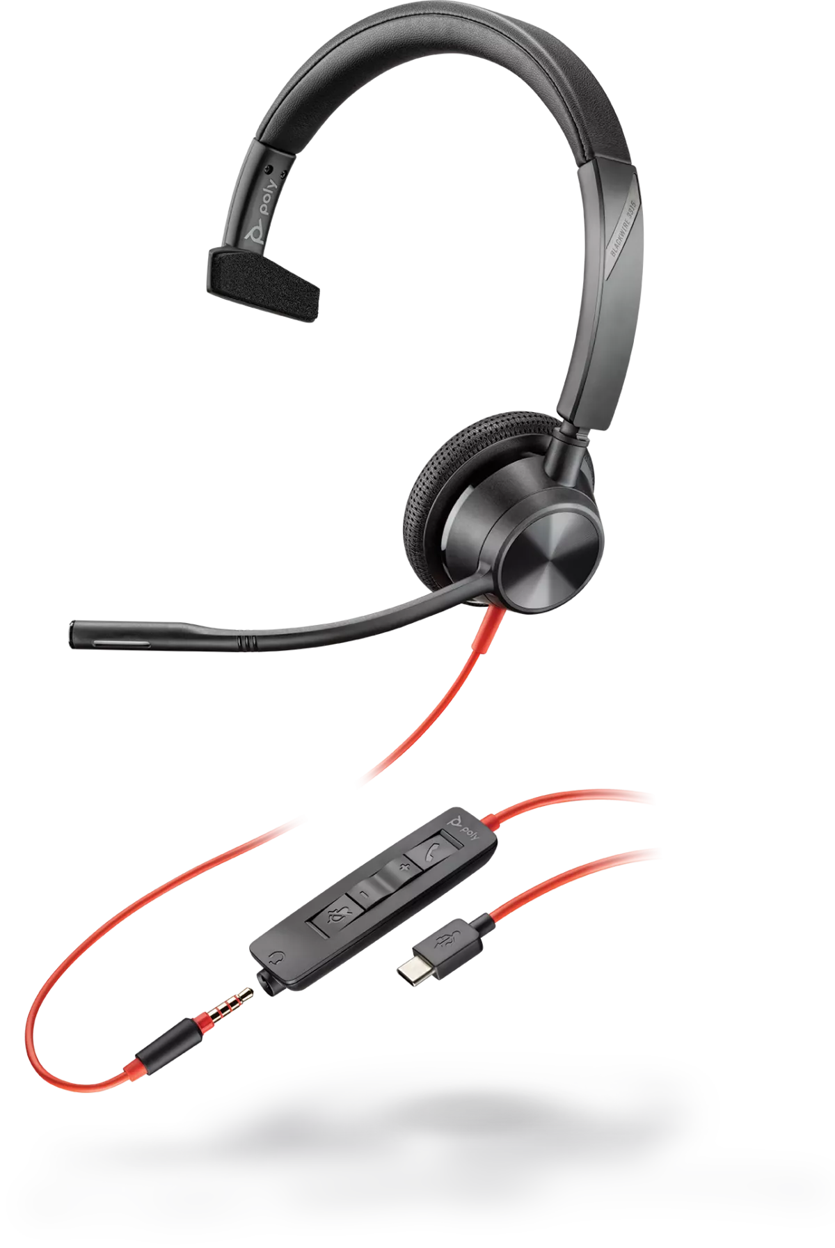 Plantronics HP Poly Blackwire 3315-M UC, MONO 3.5mm Corded Headset USB ...