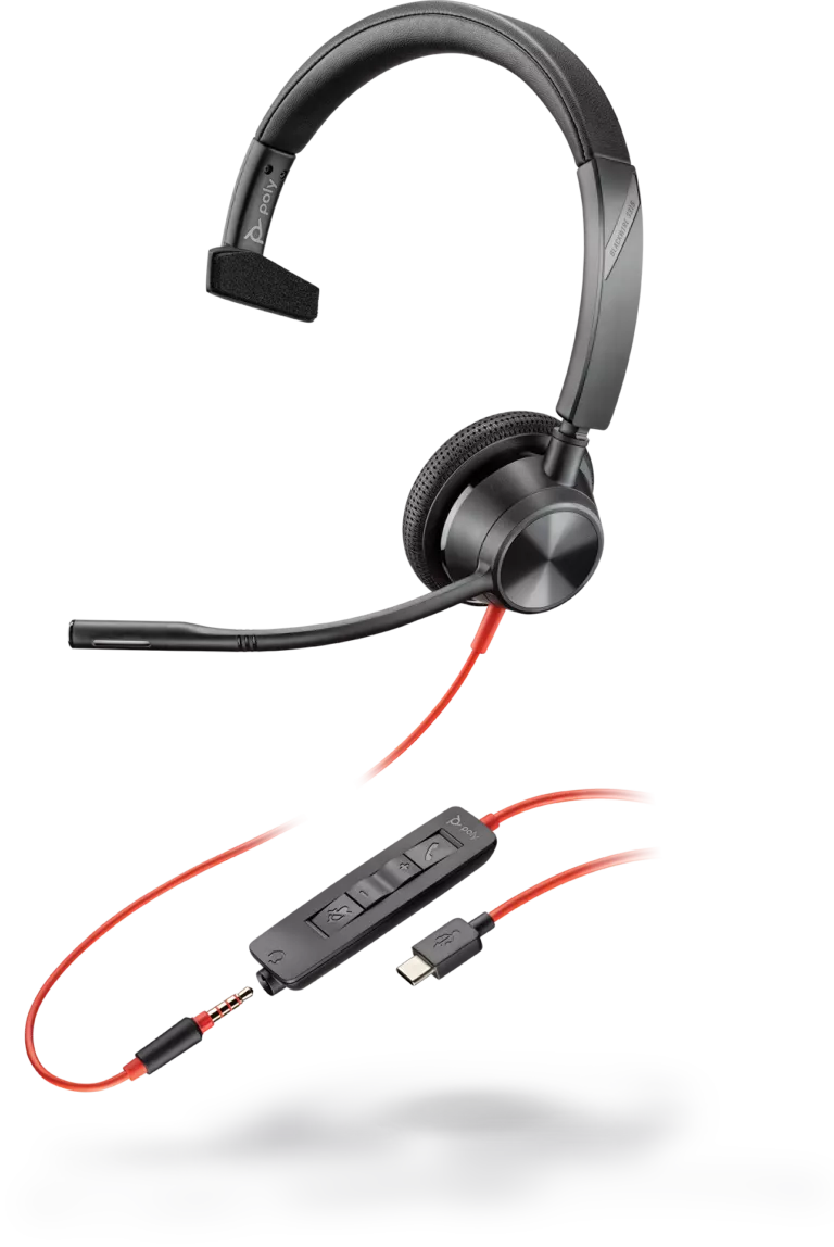 Plantronics HP Poly Blackwire 3315-M UC, MONO 3.5mm Corded Headset USB ...