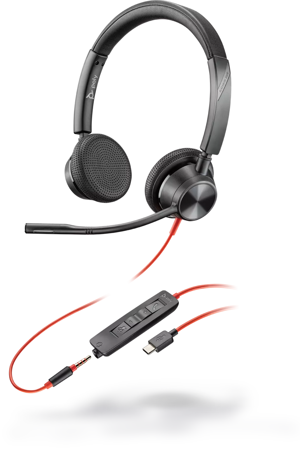 Plantronics HP Poly Blackwire 3325-M Stereo 3.5mm Corded Headset USB-C ...