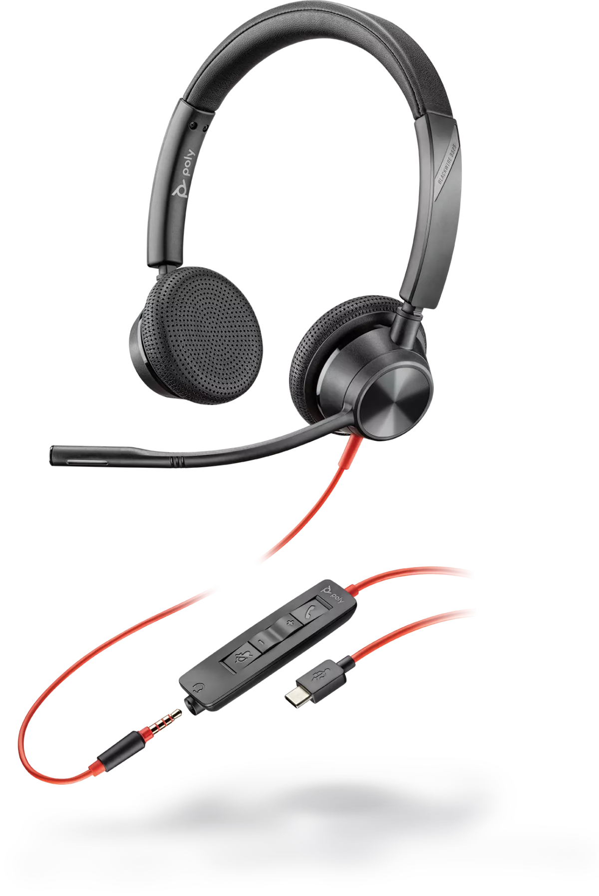 Plantronics HP Poly Blackwire 3325-M Stereo 3.5mm Corded Headset USB-C ...
