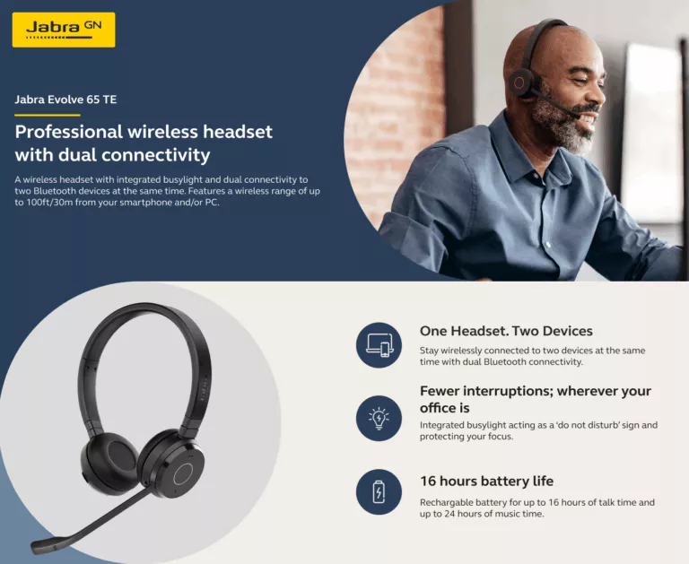 Jabra Evolve 65 TE MS Stereo Bluetooth Headset – Ideal Headsets