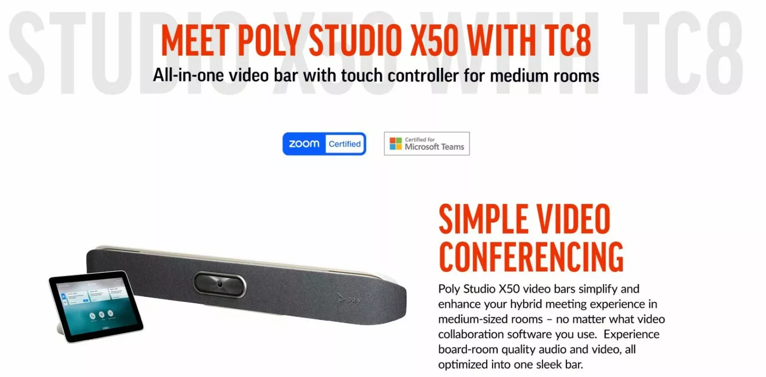 Poly Studio X50 All-In-One Video Bar with TC8 Controller Kit – Ideal ...